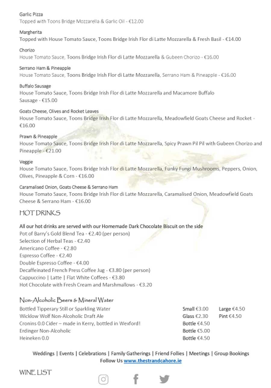 The Strand Cahore | Menus | Wexford
